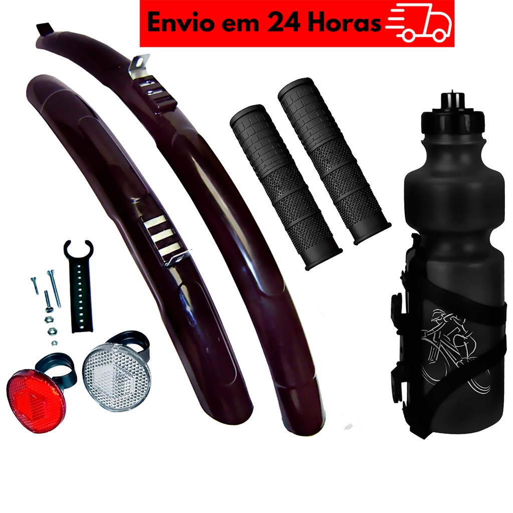 Kit Paralama Bike + Garrafinha de Água + Par Manopla Bicicleta + Refletores Aro 24 26 | Shopee ...