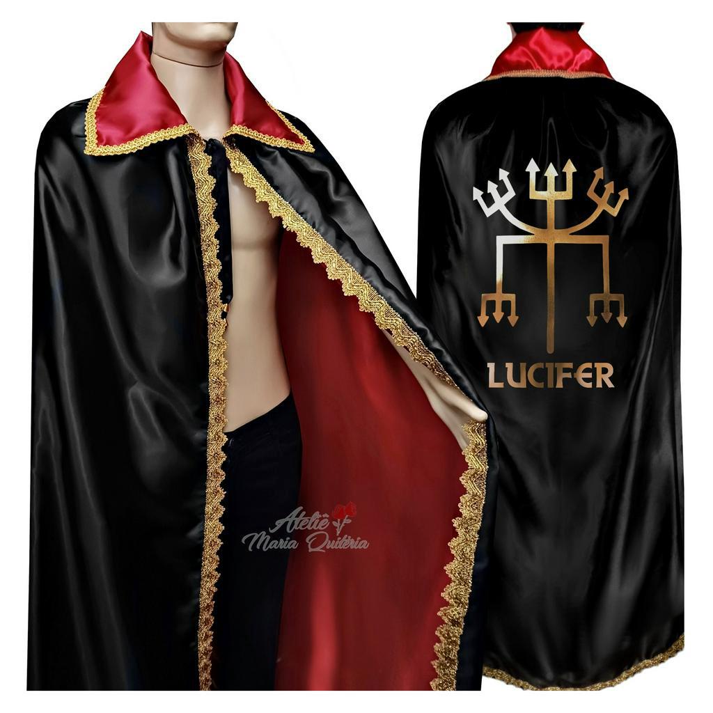 Capa Exu LUCIFER Personalizada Com Ponto Riscado Tecido Cetim Cor Preto ...