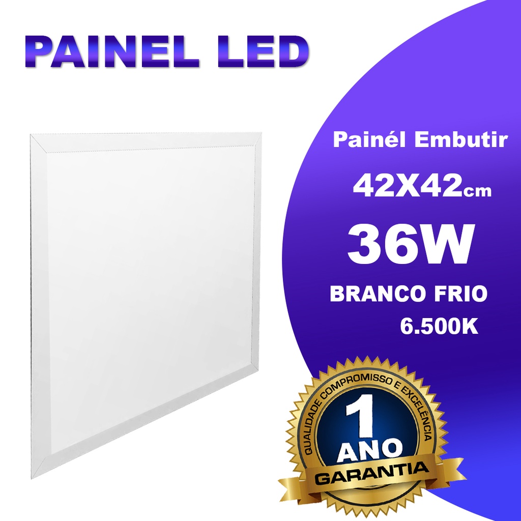 KIT 2 Painel Led 42x42 6500k 36w Embutir Branco | Shopee Brasil
