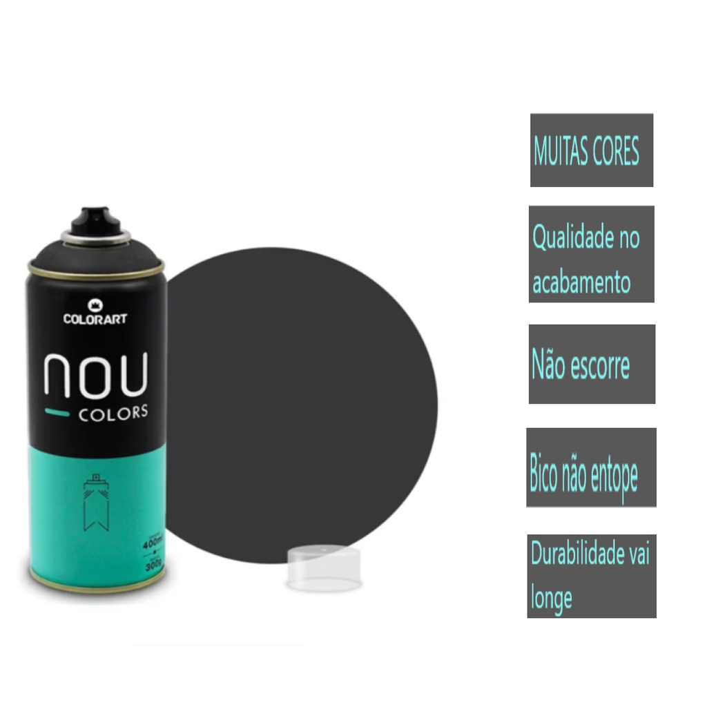 Tinta Spray Nou Colors Colorart 400ml - Preto Fosco | Shopee Brasil