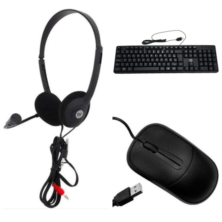 Kit Teclado E Mouse Com Fio Usb basico brinde fone/microfone | Shopee ...