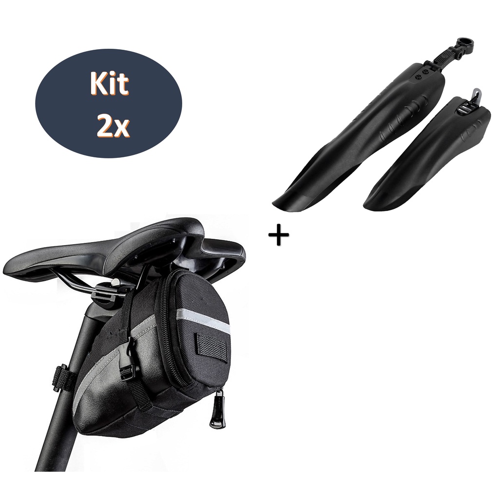 Kit Paralamas Para Bike Bicicleta Dianteiro e Traseiro Nylon Aro 26-29 + Bolsa Selim De Banco ...