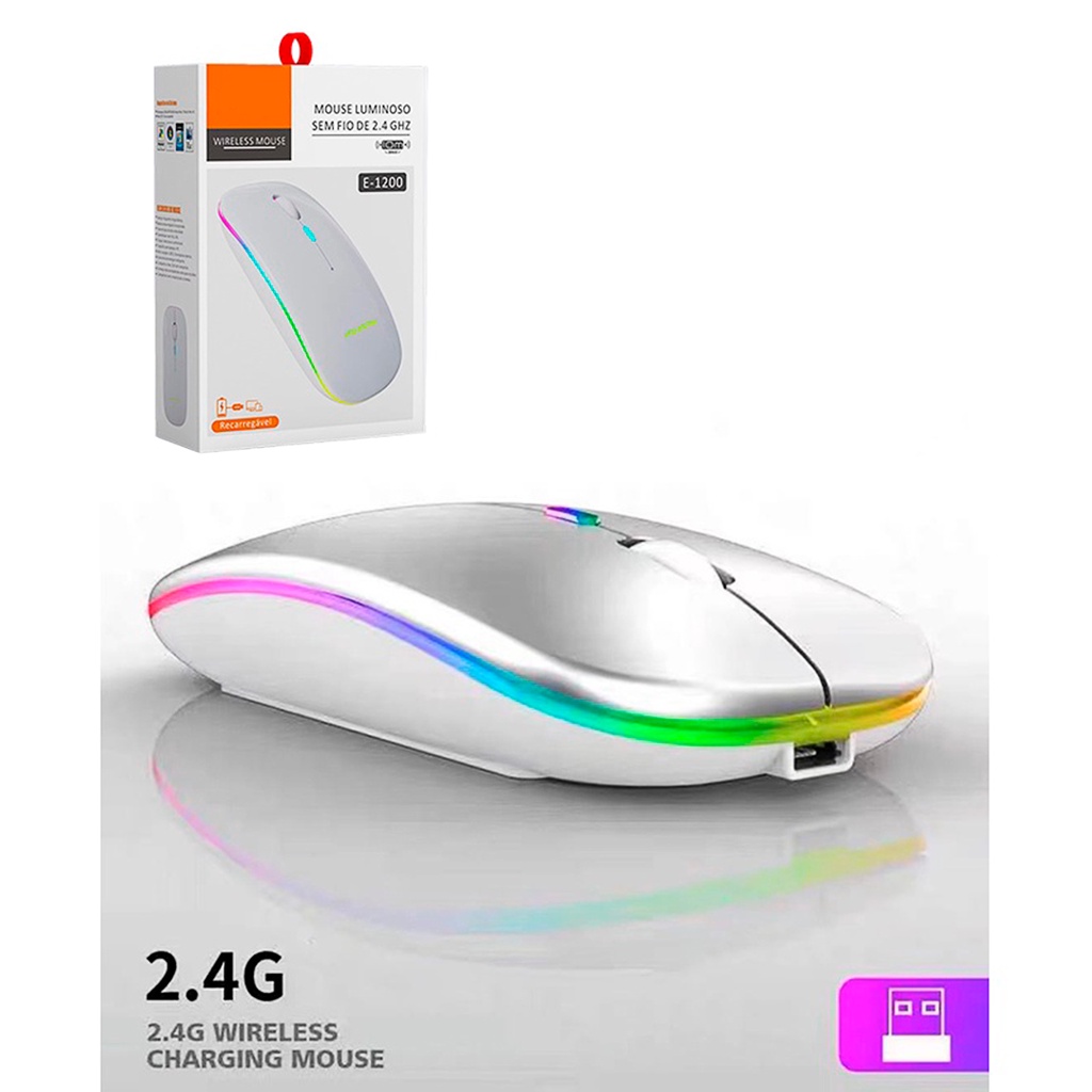 Mouse Sem Fio Recarregável Led Rgb 2.4 Ghz Wirelles | Shopee Brasil