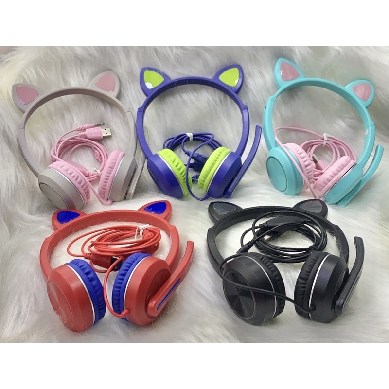 Fone Gato Headset Gamer Gatinho Luminoso Com Fio 3.5mm Microfone PS4 ...