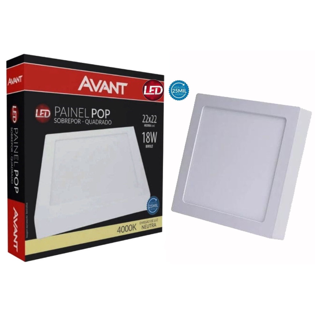 Painel Led Sobrepor Quadrado 18W 6500K Bivolt Avant 22x22 | Shopee Brasil