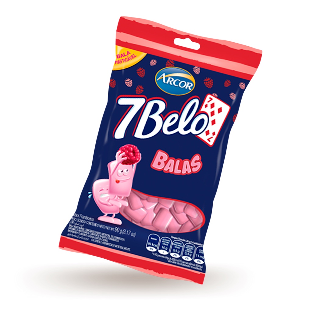 Combo com 4 Pacotes Bala Drageada Mastigável 7 Belo Framboesa 90g ...