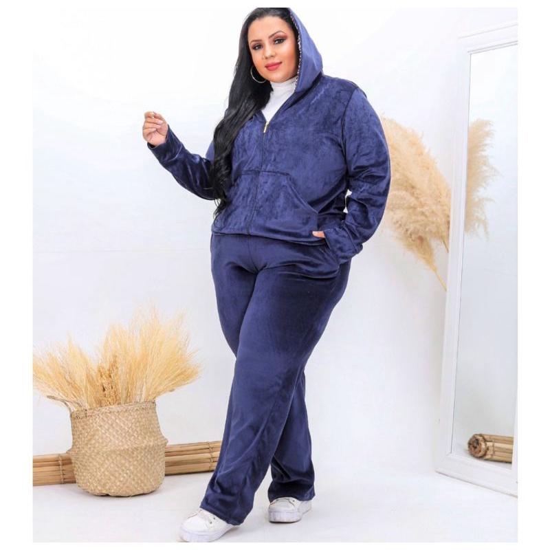 Conjunto Plush Plus Size Veludo Feminino Inverno M/G/GG/G1/G2/G3 Com ...