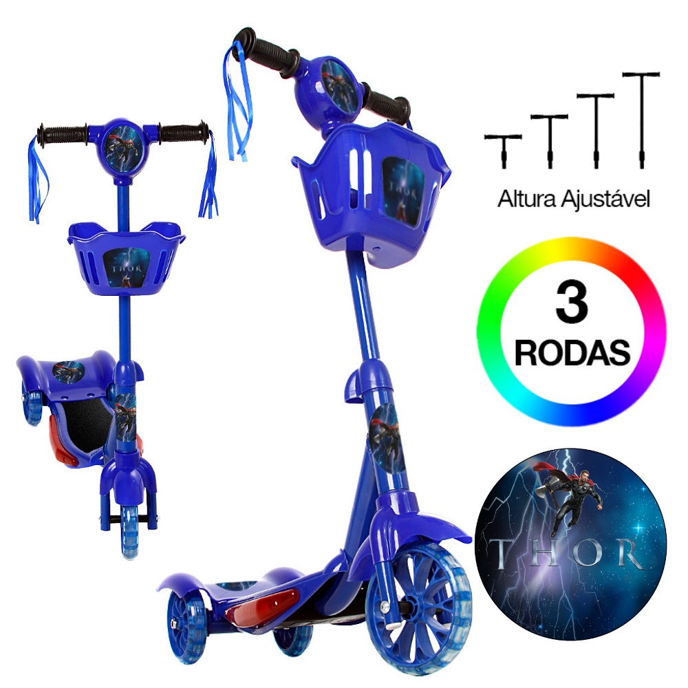 Patinete Thor Marvel 3 Rodas Brinquedo Crianca Com Led e Som | Shopee ...