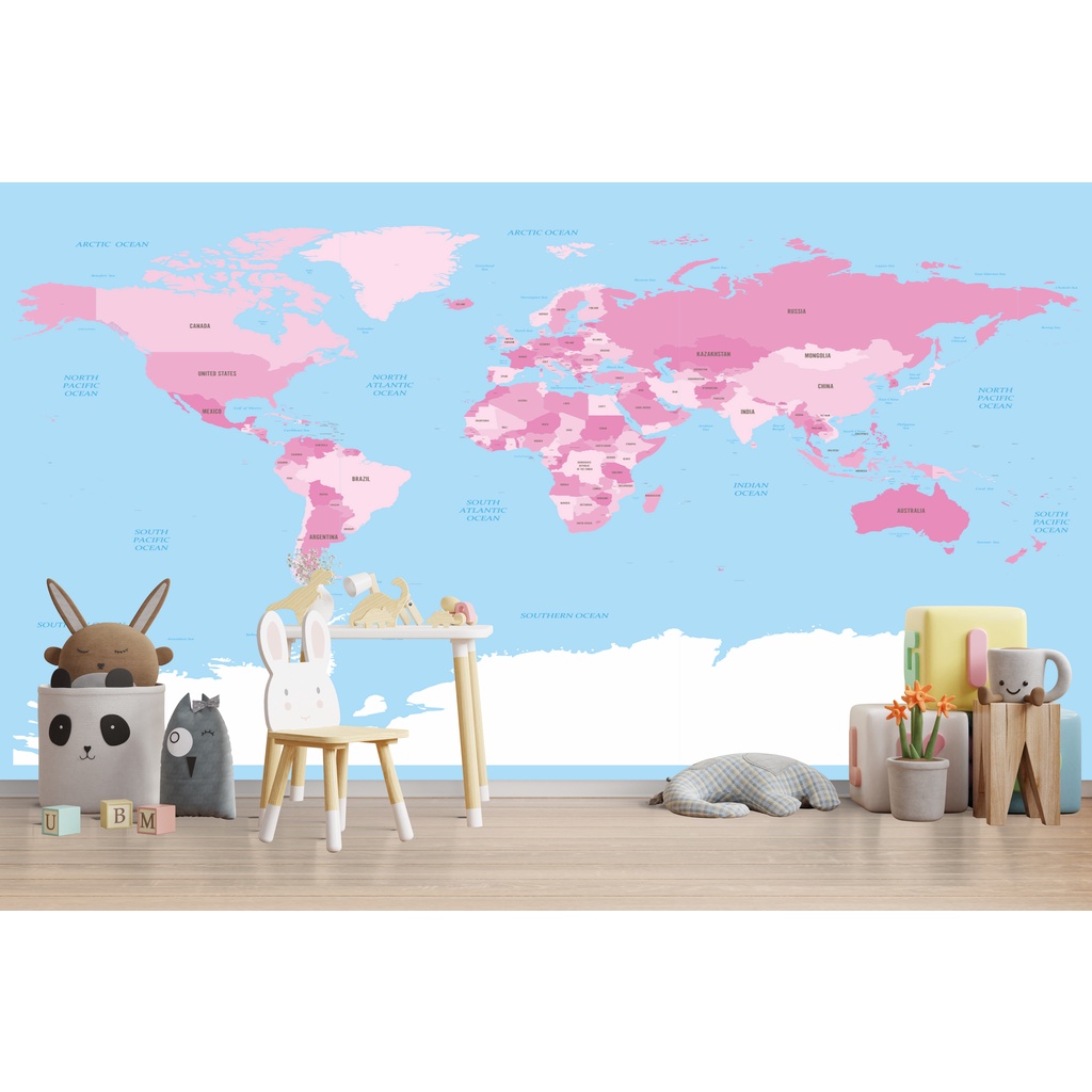Papel de parede mapa mundi rosa vinilico e lavável | Shopee Brasil