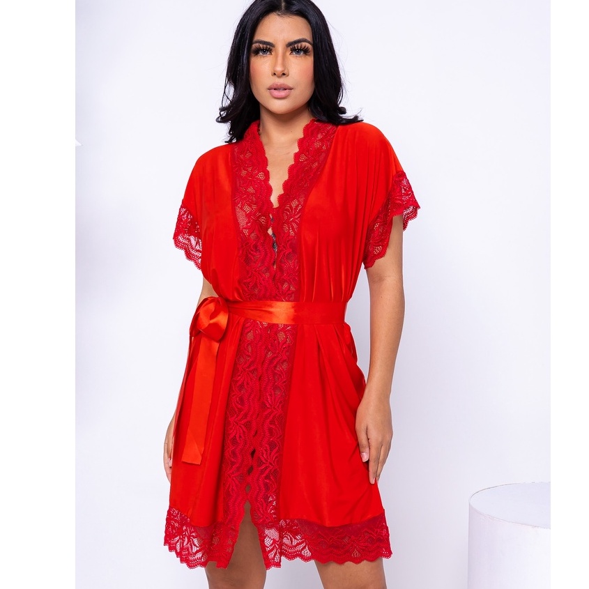 Robe Roupão Feminino Hobby Noiva Sexy Renda Luxo Barato | Shopee Brasil