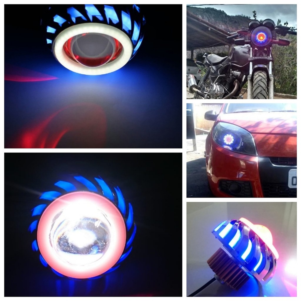 Farol Projetor Duplo 2 Angel Eyes Foco Led 4500l H1 H4 H7 | Shopee Brasil