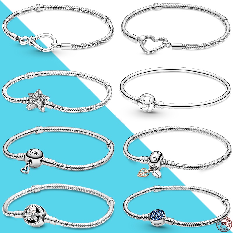 Pulseira Feminina 925 Prata Momentos Infinito Nó De Cobra De Corrente ...