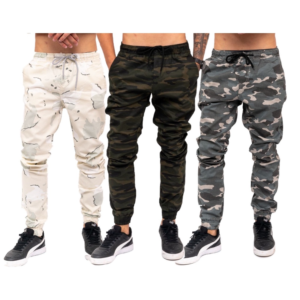 Kit 3 Calças Jogger Masculina Jeans E Sarja C Punho Lycra Shopee Brasil