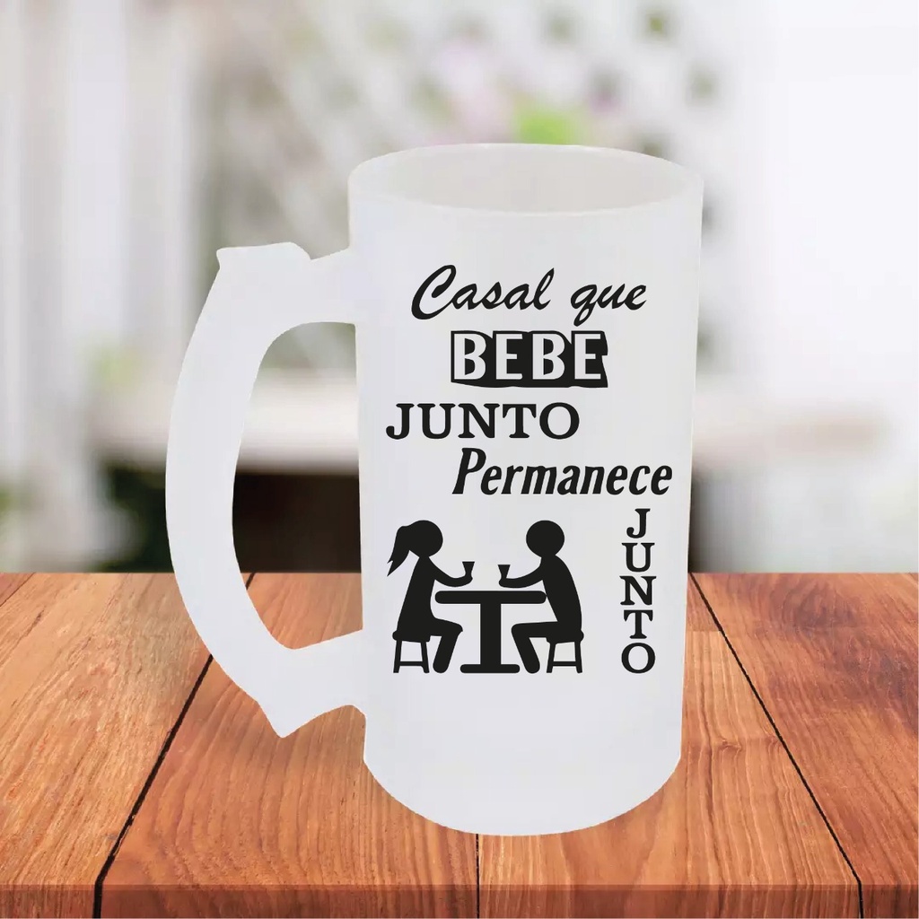 Caneca de chopp jateada vidro O casal que BEBE junto permanece JUNTO | Shopee Brasil