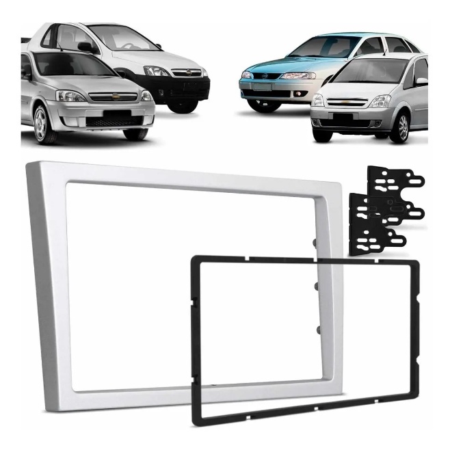 Moldura Painel DVD 2 Din MP5 Central Multimidia GM Chevrolet Corsa Vectra Montana Meriva Prata ...