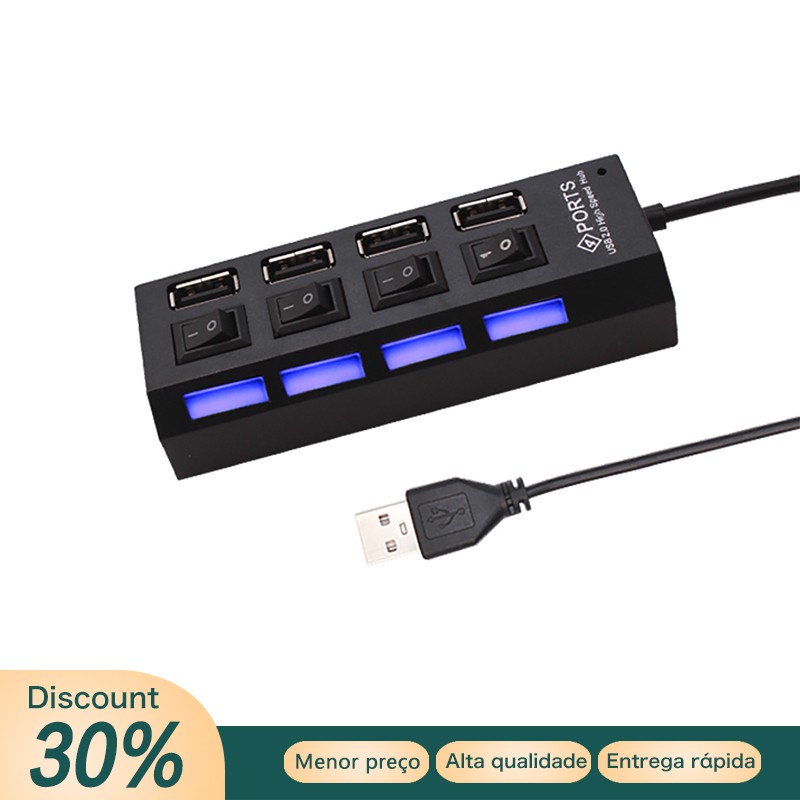 Hub USB, adaptador de energia múltipla, 4/7 portas, multi-extender 2.0 ...