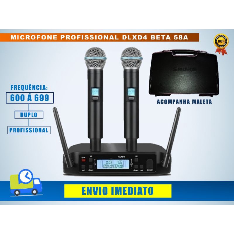 Microfone Sem Fio Profissional Duplo GLXD4 Beta 58A | Shopee Brasil