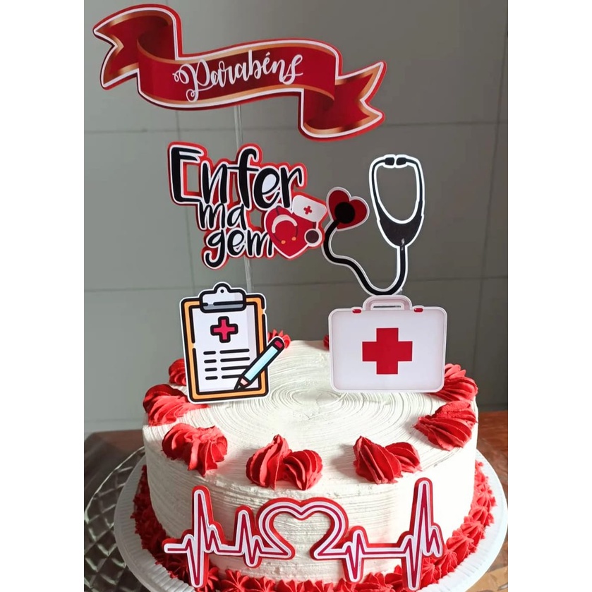 Kit Topper Topo de Bolo Profissão Enfermagem Personalizado | Shopee Brasil