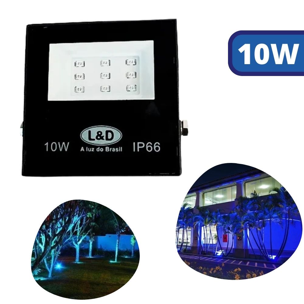Refletor Led 10w Holofote Bivolt Slim Resistente Agua Azul IP66 | Shopee Brasil
