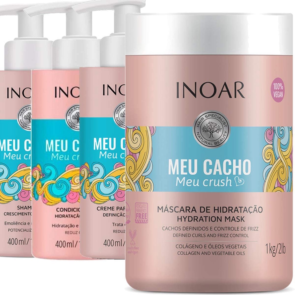 Kit Inoar Meu Cacho, Meu Crush Vegano Shampoo 400ml + Condicionador 400ml + Máscara De ...