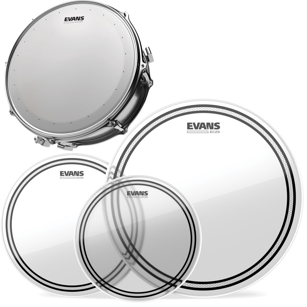 Kit Pele Tom Caixa Surdo 10 12 14 Evans Ec2 Clear Dupla Hidraulica + Pele 14 Hd Dry EPP-EC2SHDD ...