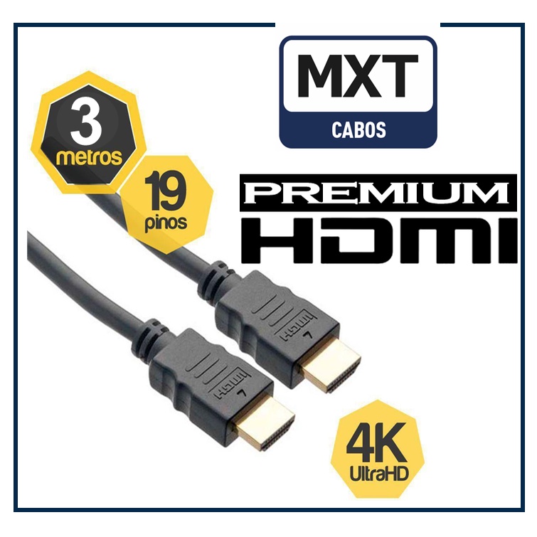 Cabo Hdmi Com Filtro 2.0V 4k Ultra-Hd Premium MXT 3 Metro 19 Pinos ...