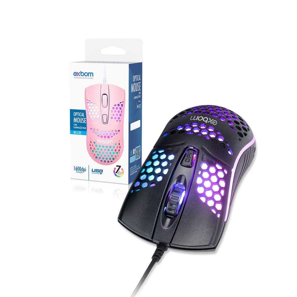 Mouse com fio USB iluminado RGB DPI ajustável MS-C32 Exbom | Shopee Brasil