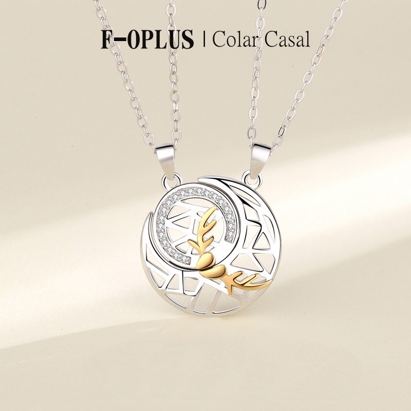 F-OPLUS | Colar Casal Lua e Sol para Masculino e Feminino Colar de ...