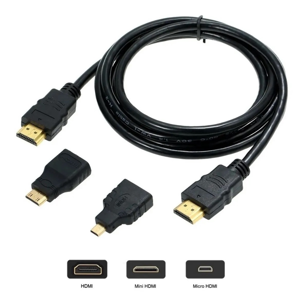 Kit Cabo Hdmi 3 Em 1 Hdmi Mini Hdmi Micro Cabo de 1 metro Full 1080p ...