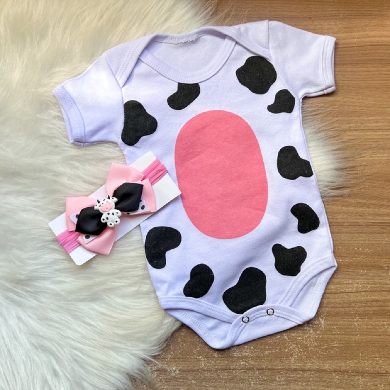 Body temático mesversário bebê vaca vaquinha + laço | Shopee Brasil