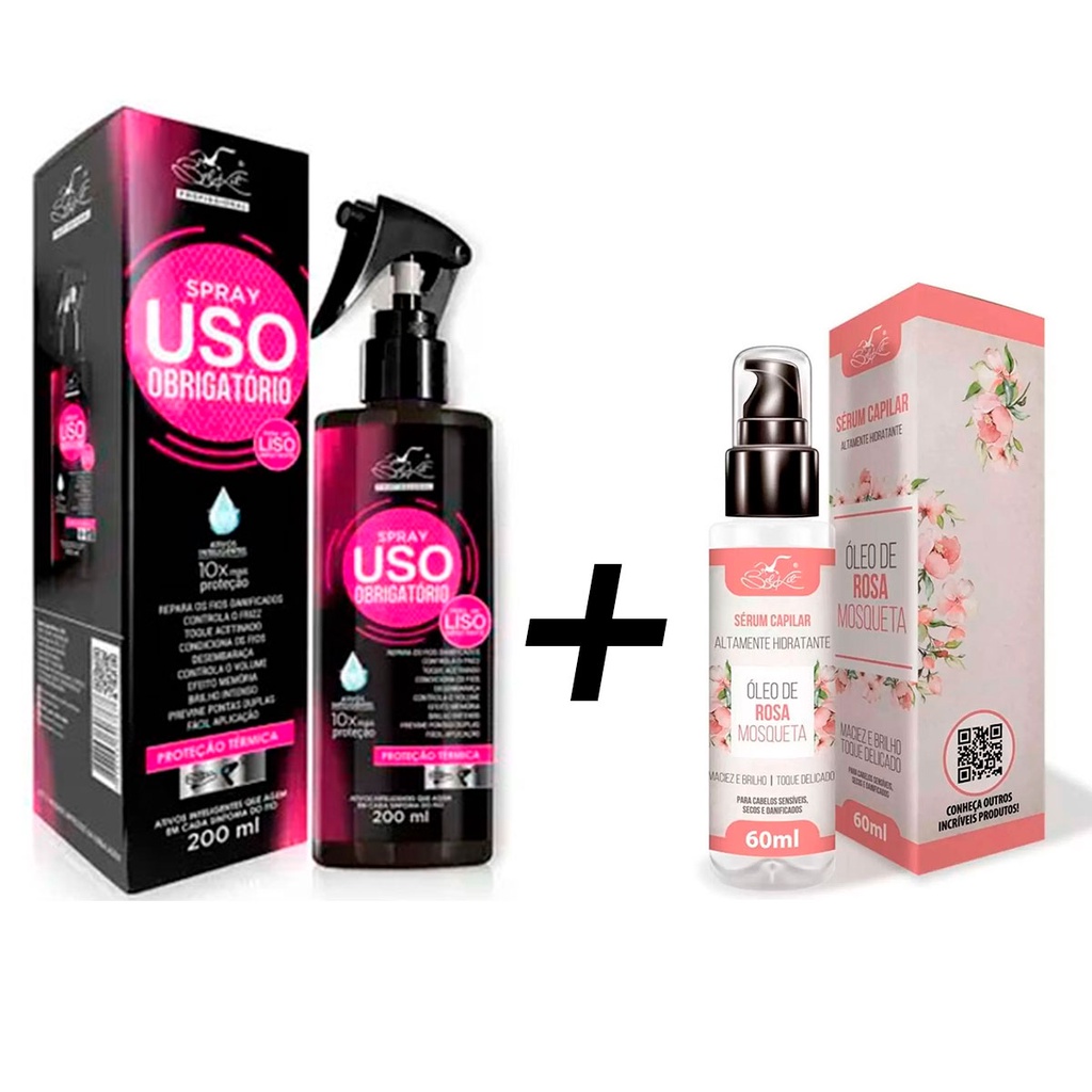 Spray Liso Obrigatório + Sérum Capilar Óleo De Rosa Mosqueta Belkit ...