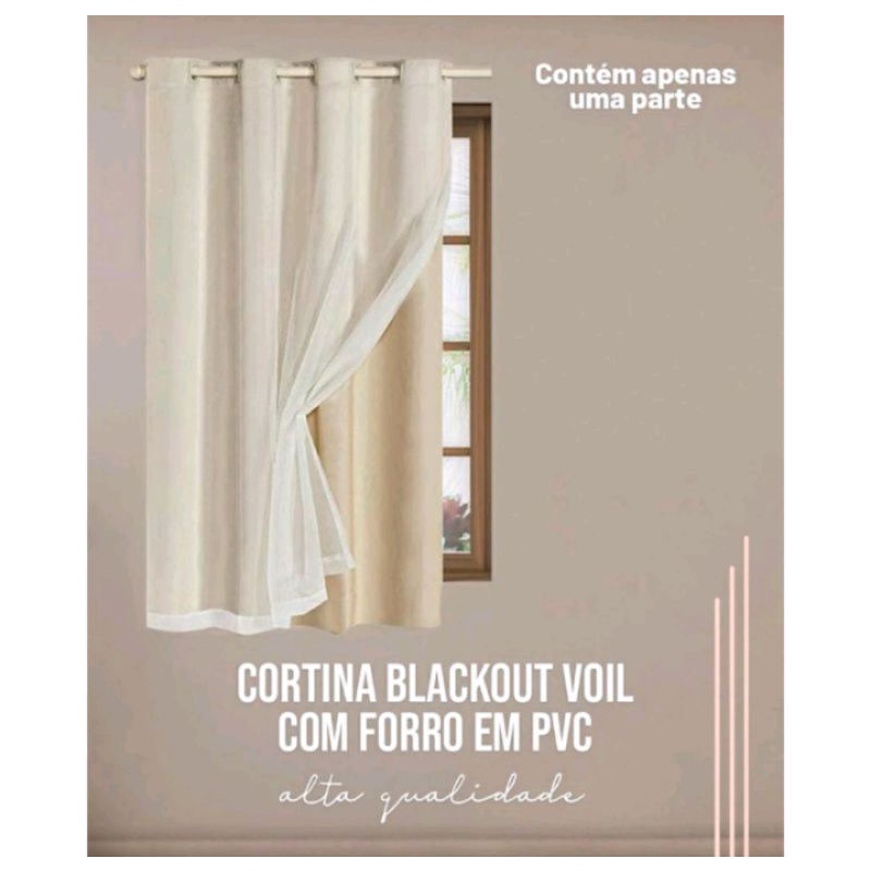 Cortina Blecaute Blackout PVC Com Voil liso 1 Parte 1,50 lar × 1,80 Alt ...