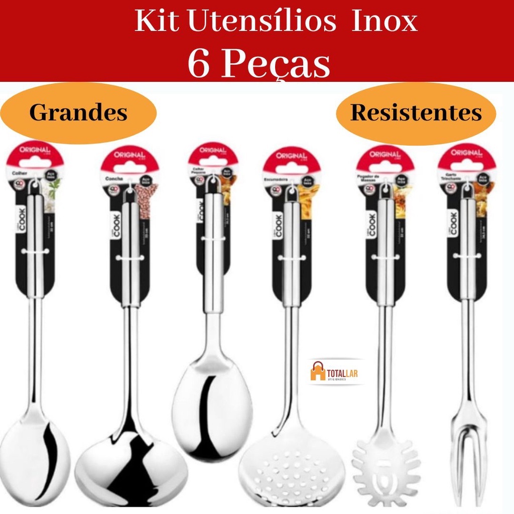 Kit Inox 6 Peças Utensílios para Cozinha - Grande linha cook | Shopee ...