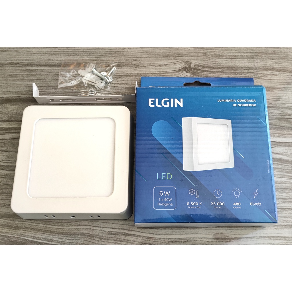 Luminária LED de Sobrepor 6W 6500K Slim Bivolt Branca fria Elgin | Shopee Brasil