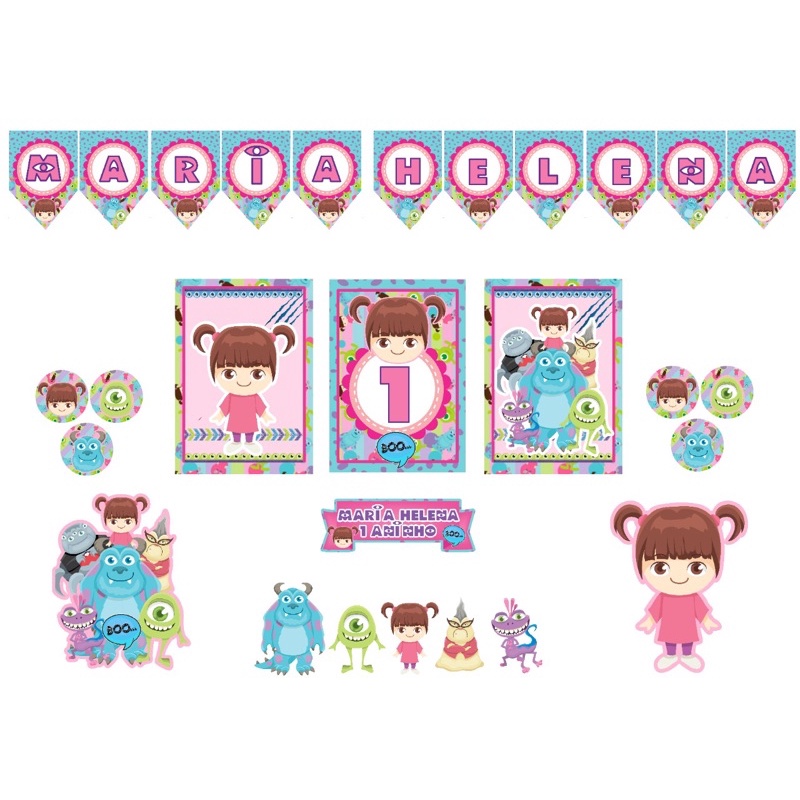 Kit festa Boo Monstros S/A, kit só um bolinho, decoração festa infantil ...