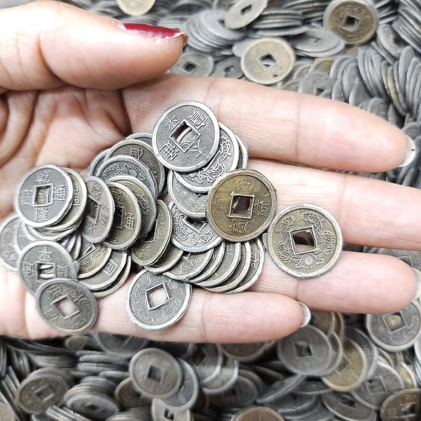 Kit com 20 Mini Moeda Chinesa Fenshui Sorte Prosperidade Fartura Iching ...