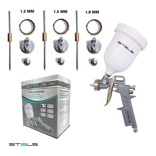 Pistola Pintura stels Gravidade 600ml + 3 Bicos + Kit Reparo FRETE GRATIS COM CUPOM. | Shopee Brasil