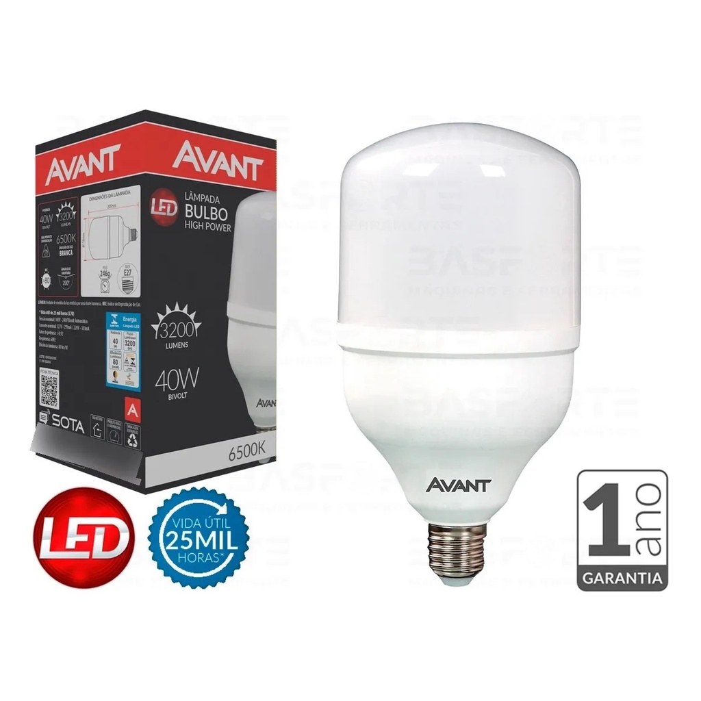 Lâmpada Led Bulbo Hp 40w Alta Potencia E27 Branco Frio 6500k | Shopee Brasil
