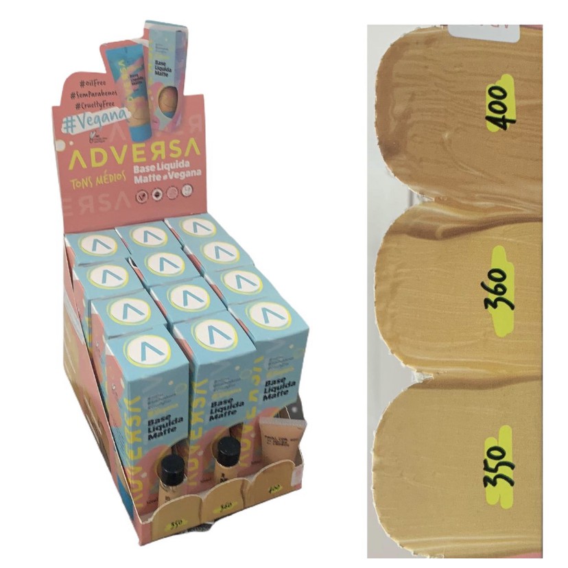 Base Líquida Matte Vegana Adversa Tons Médios - Box C/12 Unidades ...