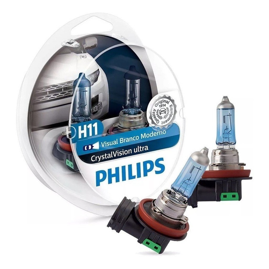 Par Lampadas Branca Philips Crystal Vision Ultra H11 + Pingos | Shopee ...