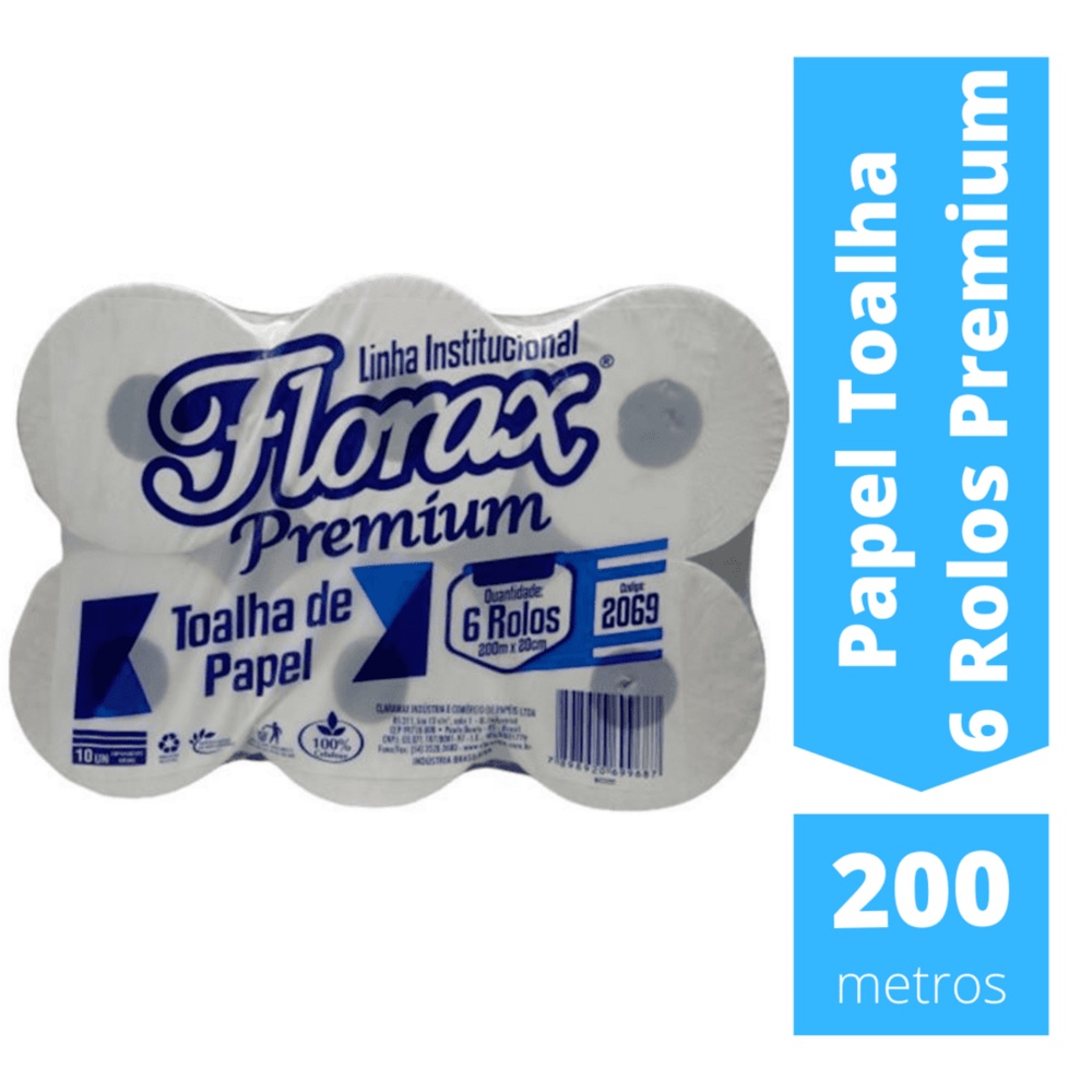 Papel Toalha Premium Rolo 20Cm X 200M Fardo Com 6 Rolos | Shopee Brasil