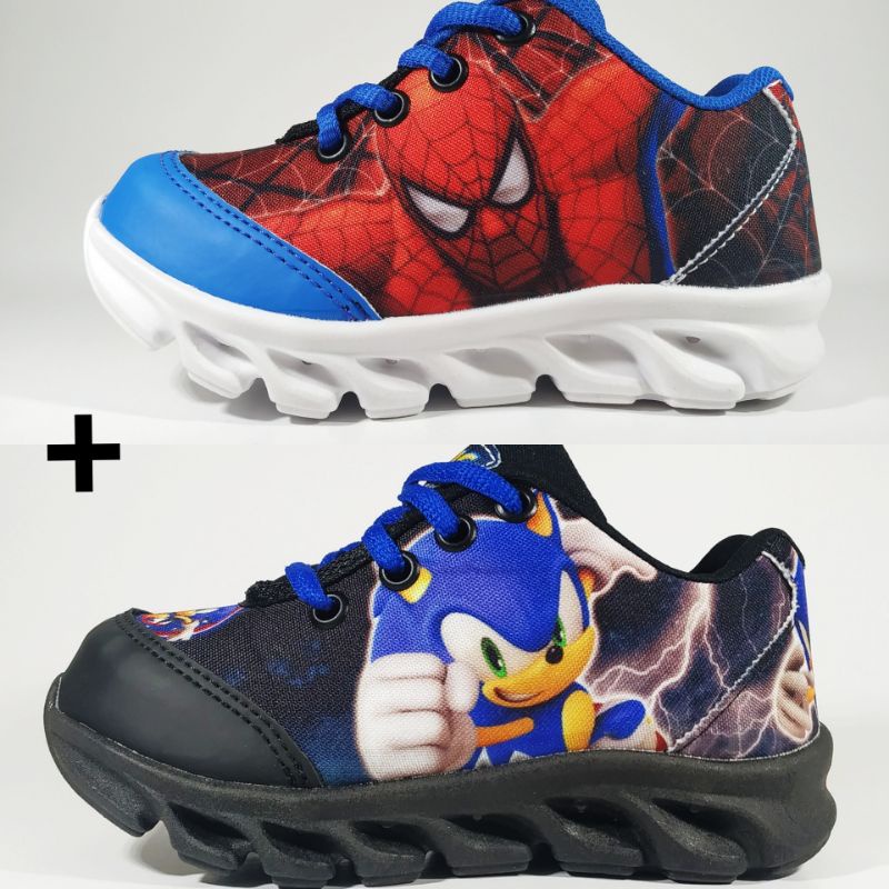 kit 2 Tênis de Led Sonic e Homem Aranha Menino Tênis Luzinha | Shopee ...