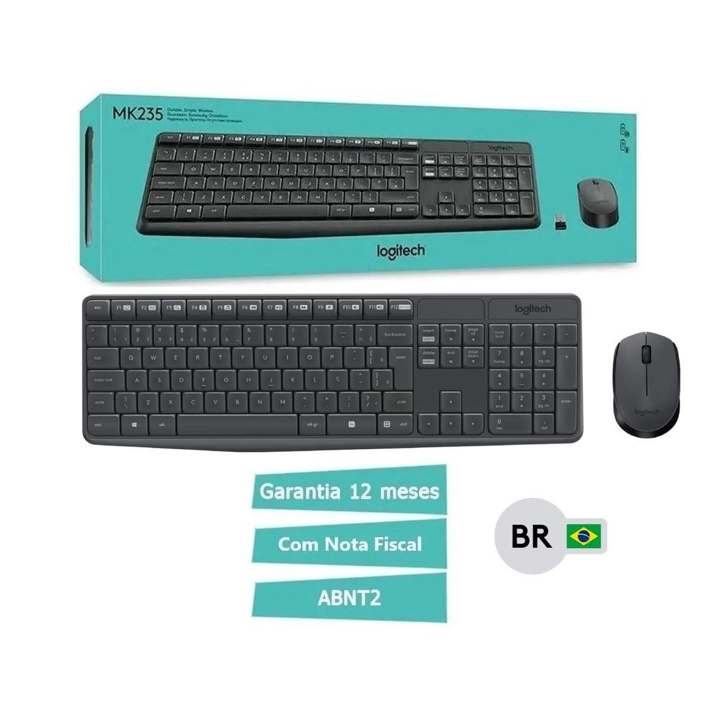Logitech Mk235 Kit Teclado Mouse Wireless S/ Fio Resist Àgua | Shopee Brasil