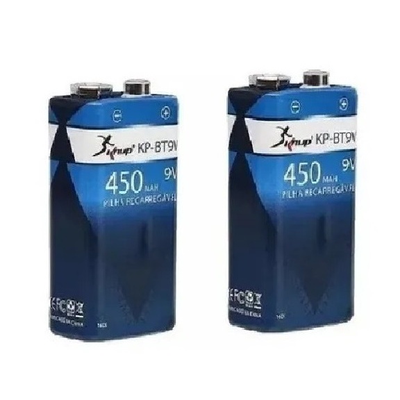 Kit 2 Bateria Recarregável 9 Volts Knup 450 mah Original | Shopee Brasil