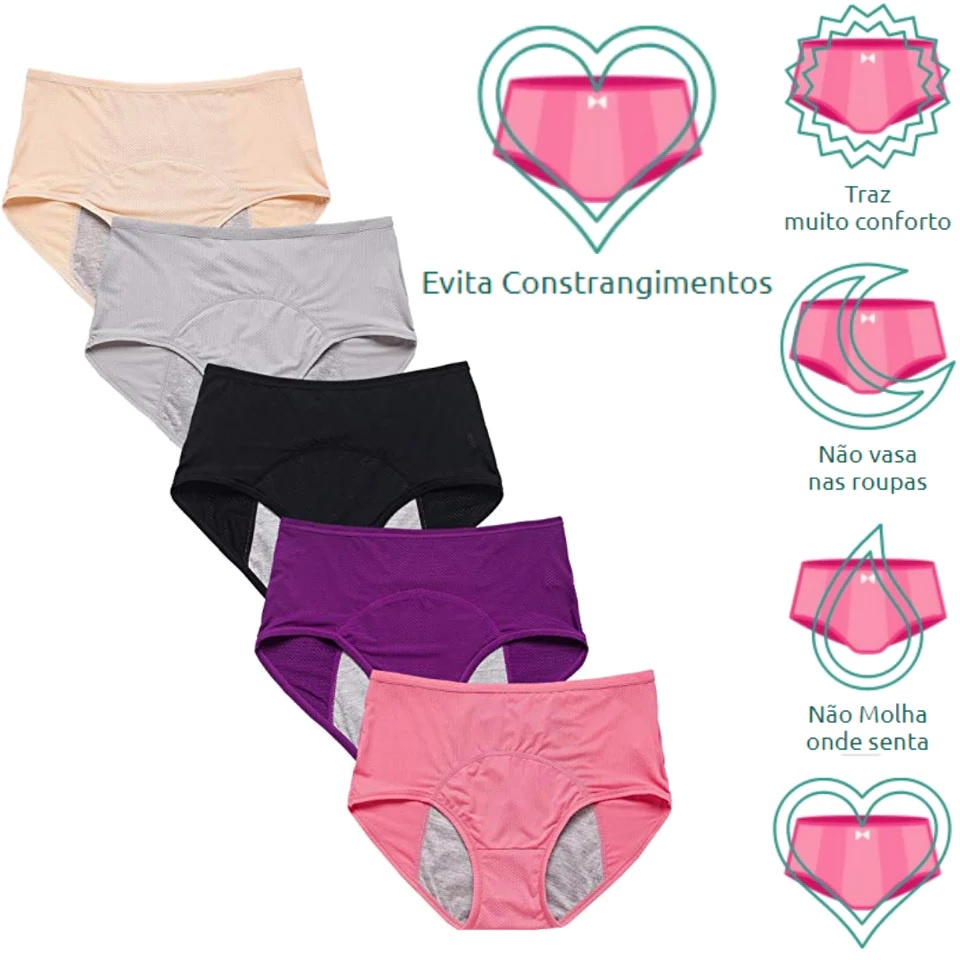Calcinha Menstrual Absorvente de Algodão Impermeável Calcinha Feminina ...