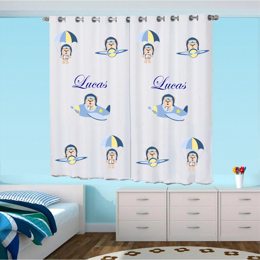 Cortina Infantil Personalizada Urso Aviador | Shopee Brasil