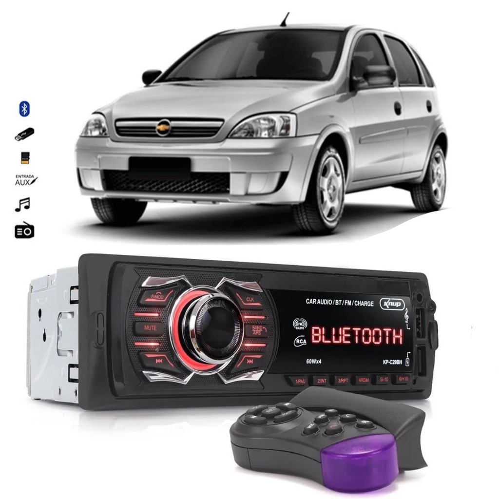 Auto Rádio Som Automotivo Bluetooth 240W Amplificado Mp3 Fm Chevrolet Corsa Carro | Shopee Brasil