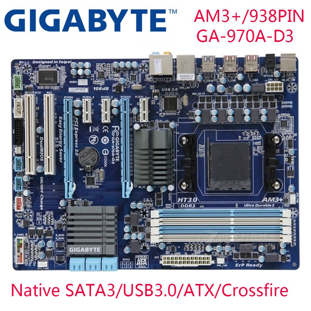 Placa-Mãe AMD 970/AM3 + Gigabyte GA-970A-D3 Motherboard DDR3 32G 970A Desktop Mainboard Placas ...