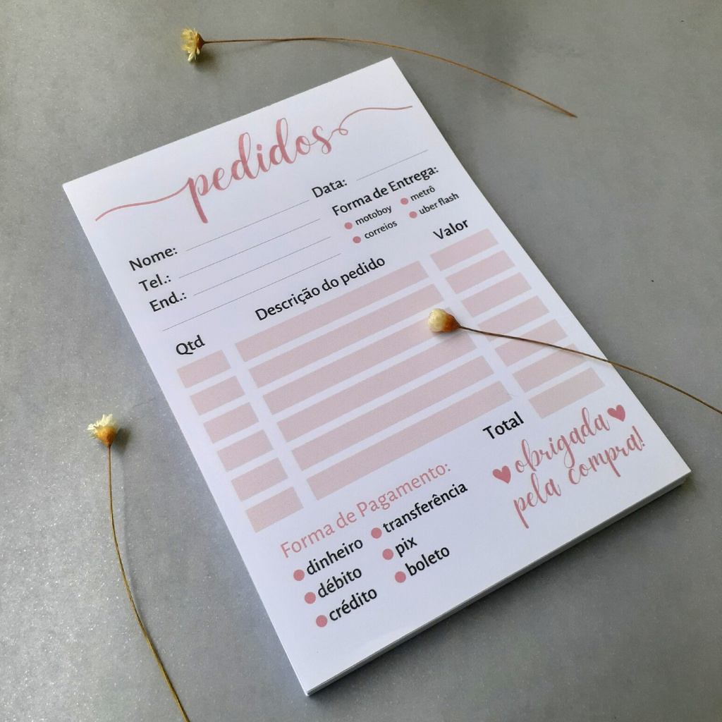 Comanda/Bloquinho para pedidos para lojas e pequenos empreendedores A6 ...