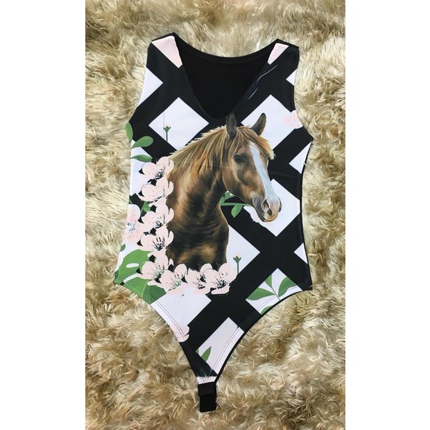 Body bore feminino adulto cavalo branco e preto | Shopee Brasil